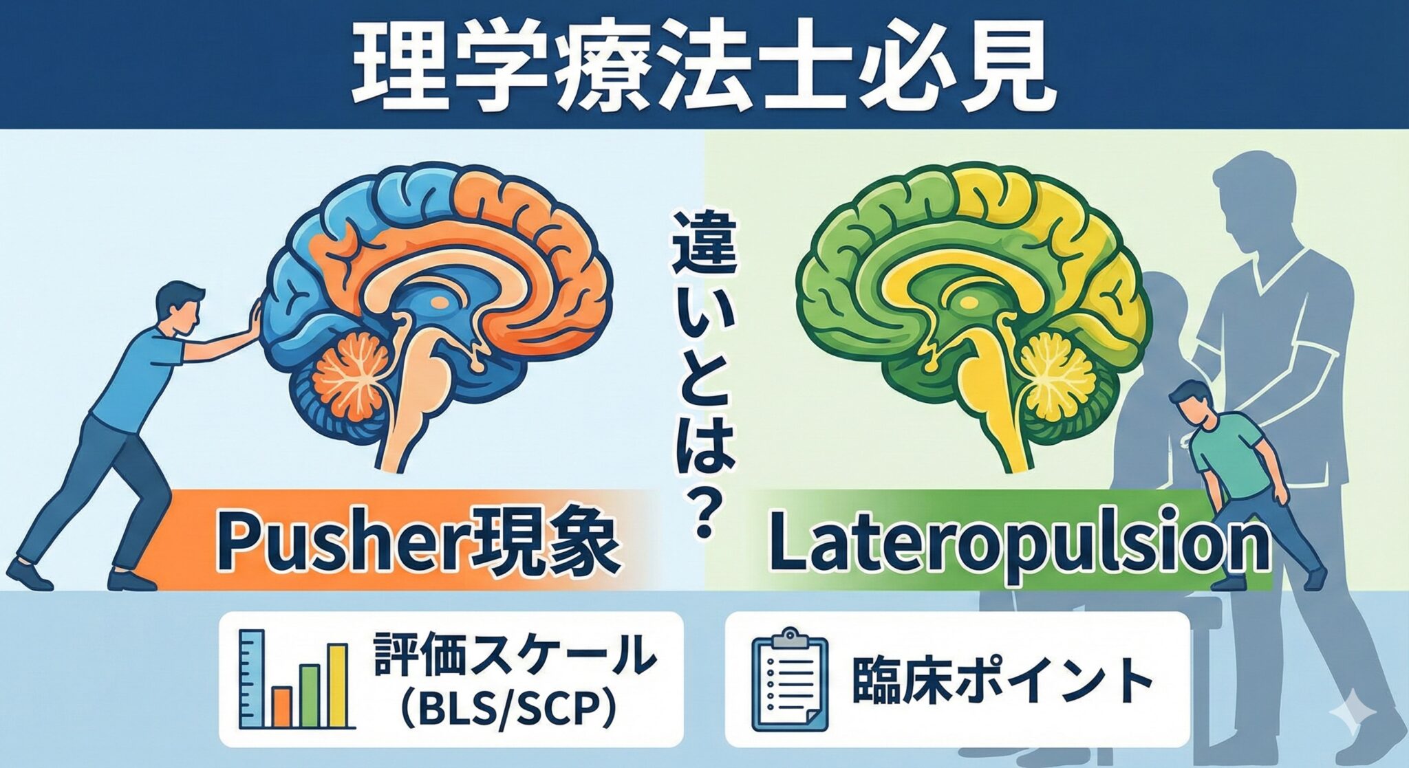 【理学療法士必見】Pusher現象とLateropulsionの違いとは？評価スケール(BLS/SCP)と臨床ポイント | リハの地図